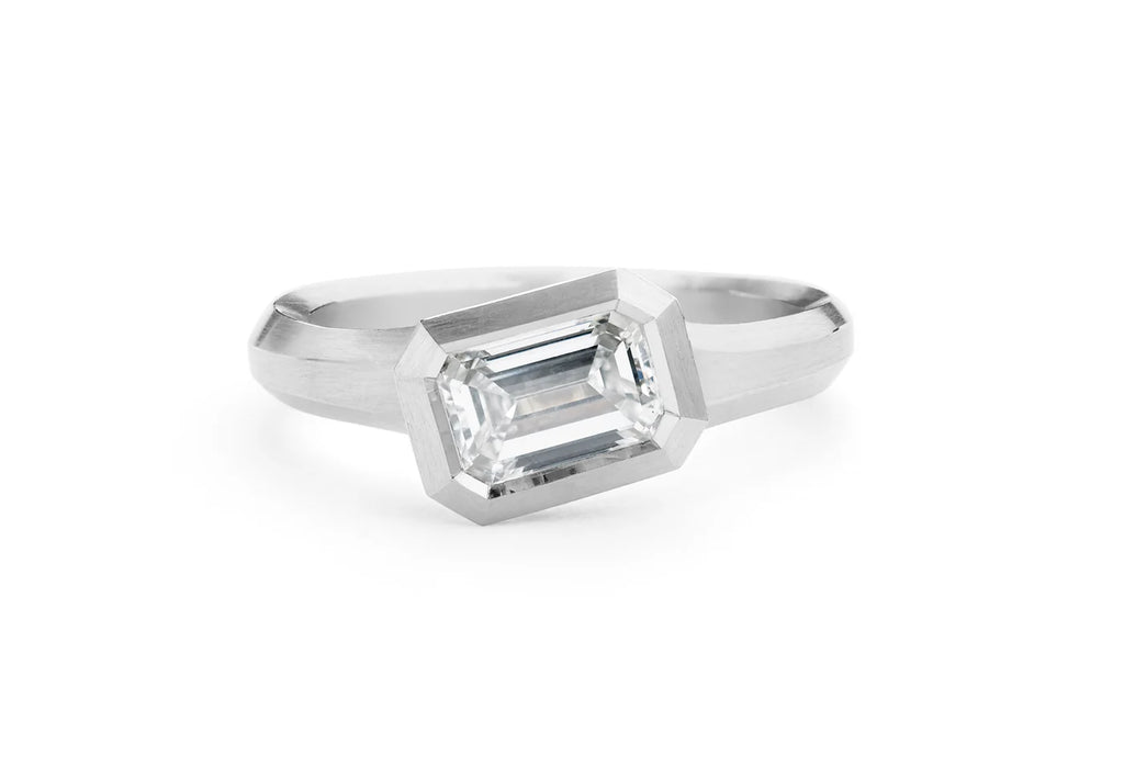 1.0CT Emerald Cut Unique Matte Finish Bezel Set Engagement Ring ...