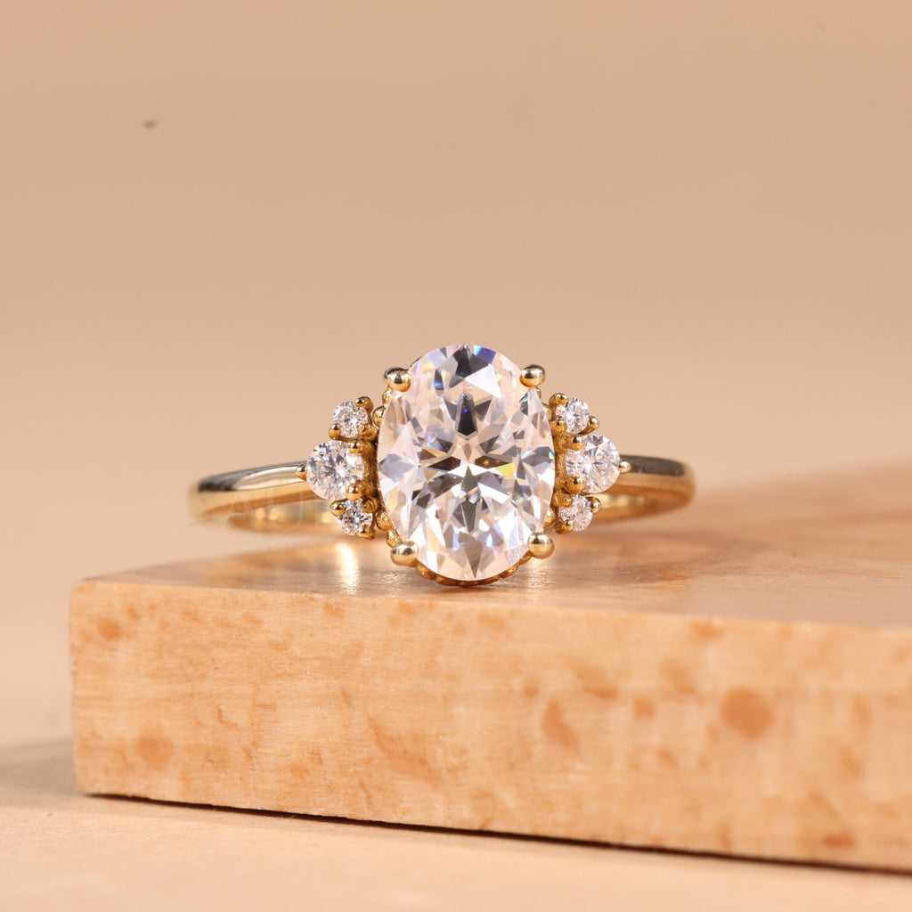 1.50CT Oval Cut Vintage Cluster Moissanite Engagement Ring – Aurous ...
