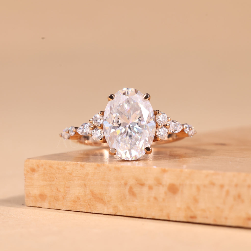 2.00CT Oval Cut Cluster Diamond Moissanite Engagement Ring – Aurous ...