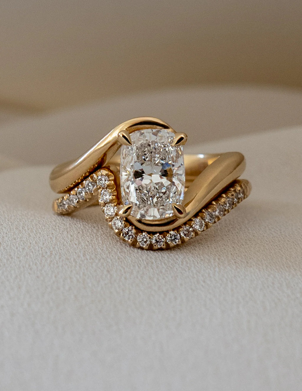 2.0CT Elongated Cushion Cut Unique Pave Set Bridal Ring Set – Aurous ...