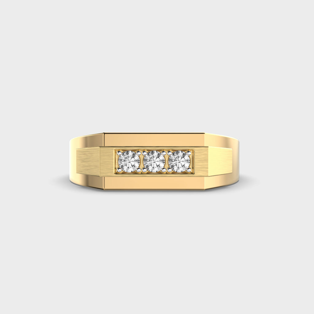 Round Cut Three Stone Unique Men's Ring Designs In Gold – Aurous Fine ...