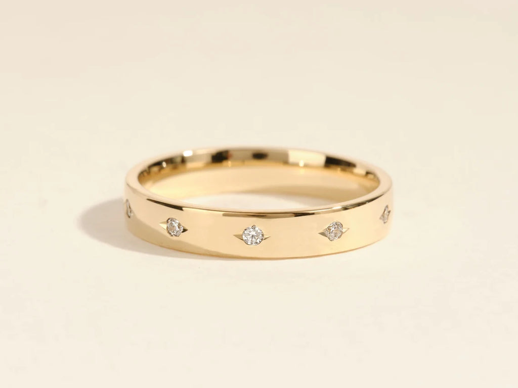 4MM Solid Gold Round Cut Flush Set Diamond Men's Wedding Band