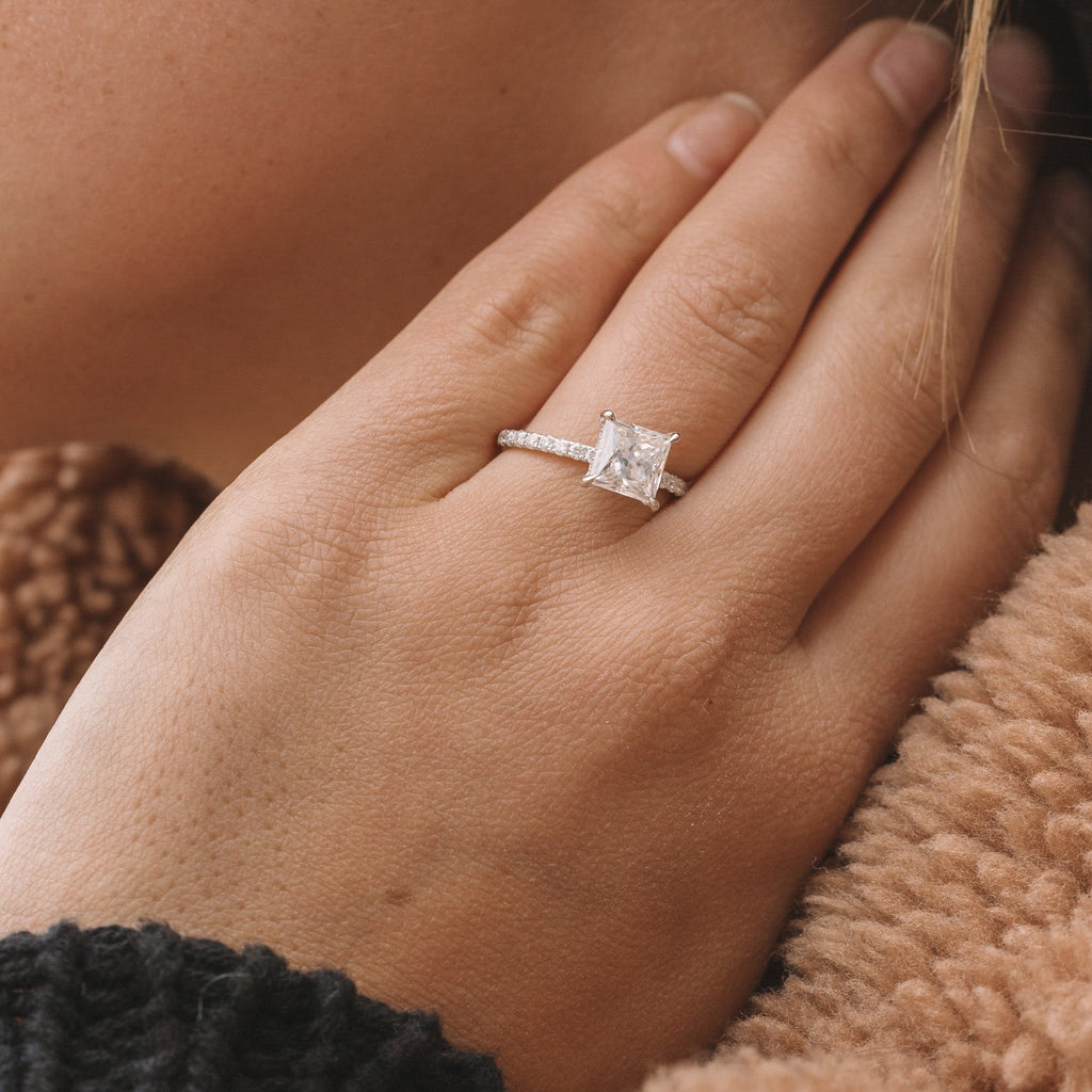 1.75ct Princess Cut Hidden Halo Moissanite Solitaire Engagement Ring ...